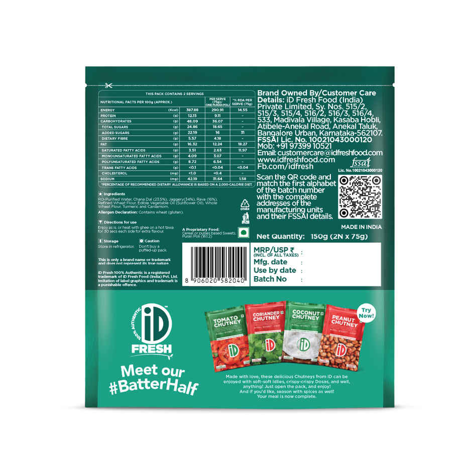 Buy iD Fresh Puran Poli | Pouch Online - Price @ ₹39 | Instant Delivery ...