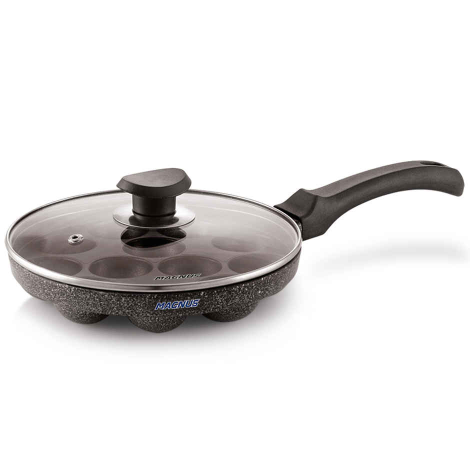 Magnus Induction Non-Stick Appam Pan with Glass Lid With 12 Cavities ...