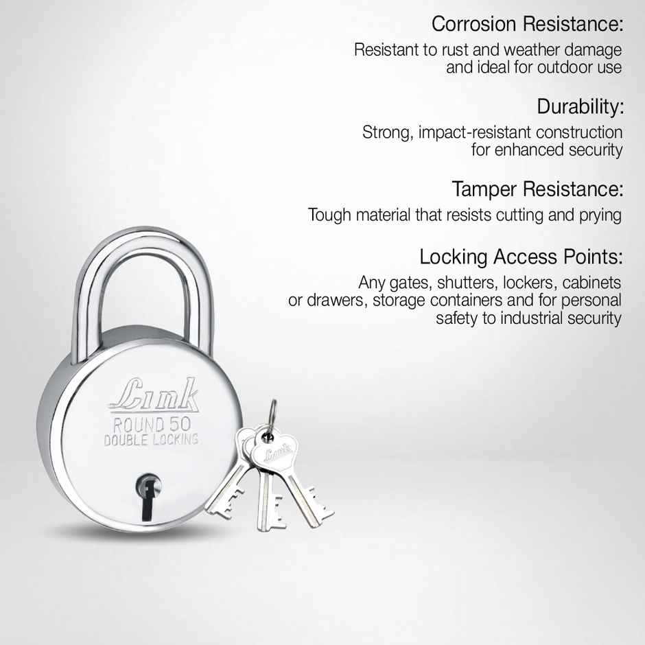 Buy Link New Round Stainless steel 50 mm Padlock with 3 keys Online - Price @ ₹128 | Instant ...