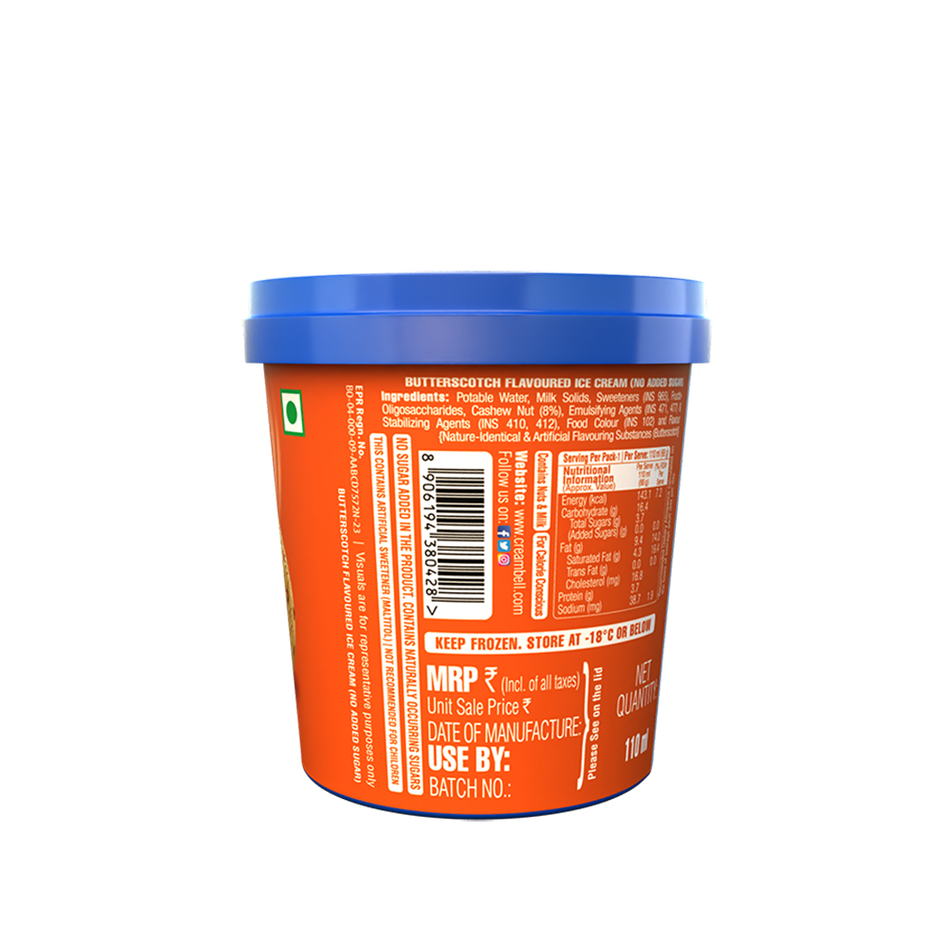 Cream Bell Sugarfree Butterscotch Ice Cream Cup Combo - Buy at ₹112 ...