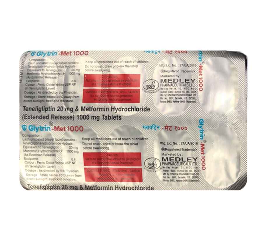 Buy Glytrin-Met 1000 Tablet ER Online - Price @ ₹150 | Instant Delivery ...