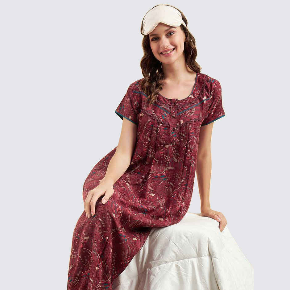 Buy Sweet Dreams Women Printed Half Sleeves Maxi Nightgown Xl Online ...