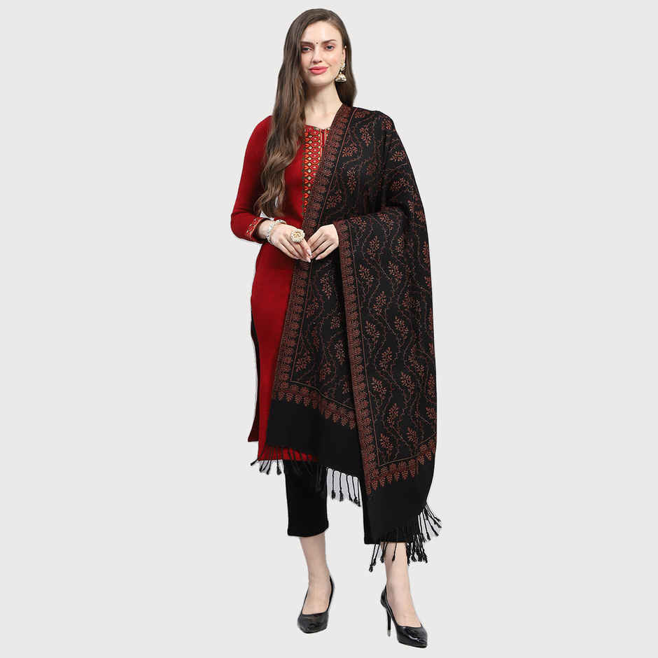 Buy Monte Carlo Womens Self Design Black Reversible Shawl (224Shw7083-0 ...