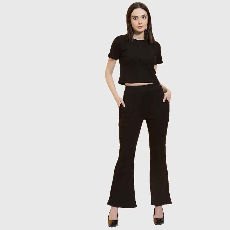 Buy Rigo Women Drop Needle Rib Knit Co-ord Set | Black - XL Online ...