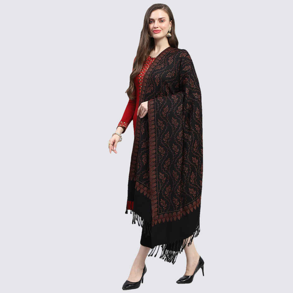 Buy Monte Carlo Womens Self Design Black Reversible Shawl (224Shw7083-0 ...