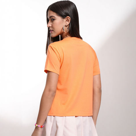 Buy Tokyo Talkies Women's Solid Crew Neck Short Sleeve T-shirt | Orange ...