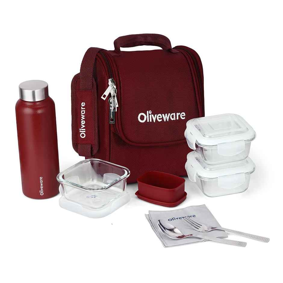 Oliveware Teso Glassware Set Of 3 Lunchbox 320 ml Pickle Box 130 ml ...