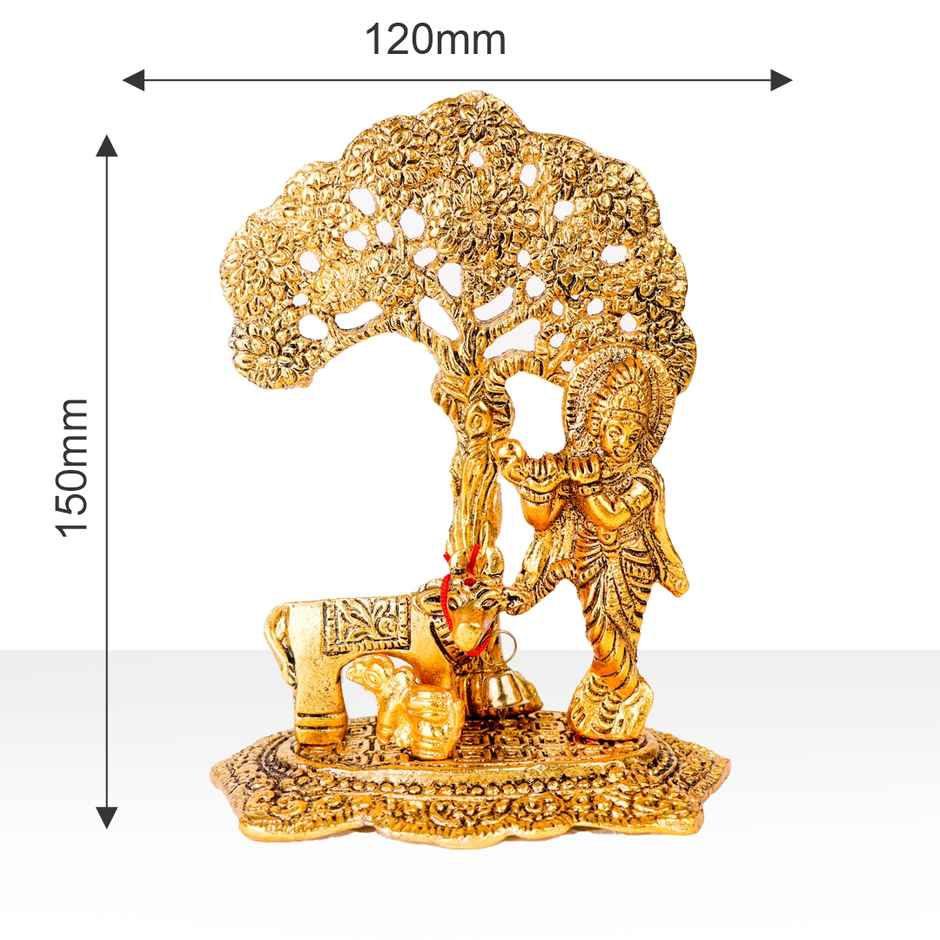Buy Devnidhii Krishna Ji Idol with Kamdhenu Cow in Gold Polish Online ...