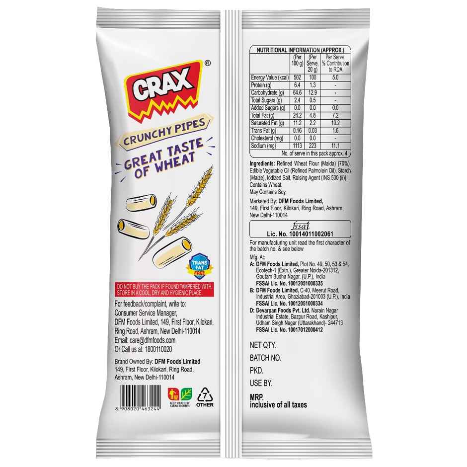 Crax Crunchy Pipes Salted Puff Snacks Combo - Buy at ₹116 Online ...