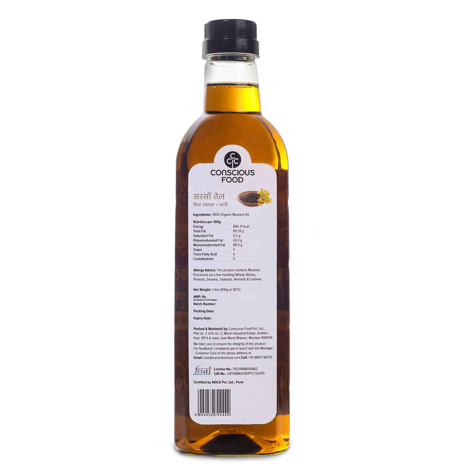 Buy Conscious Food Mustard (Sarson) Cold Pressed Oil | Organic Healthy ...
