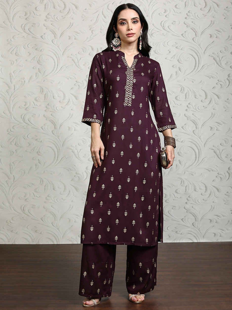 Buy Vishudh Women's Printed Viscose Straight Kurta With Cropped Palazzo ...
