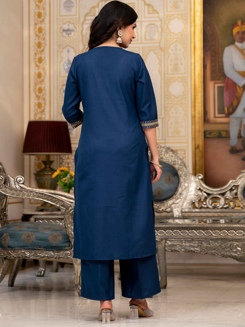 Buy Vishudh Women's Embroidered Panel Straight Kurta With Cropped ...