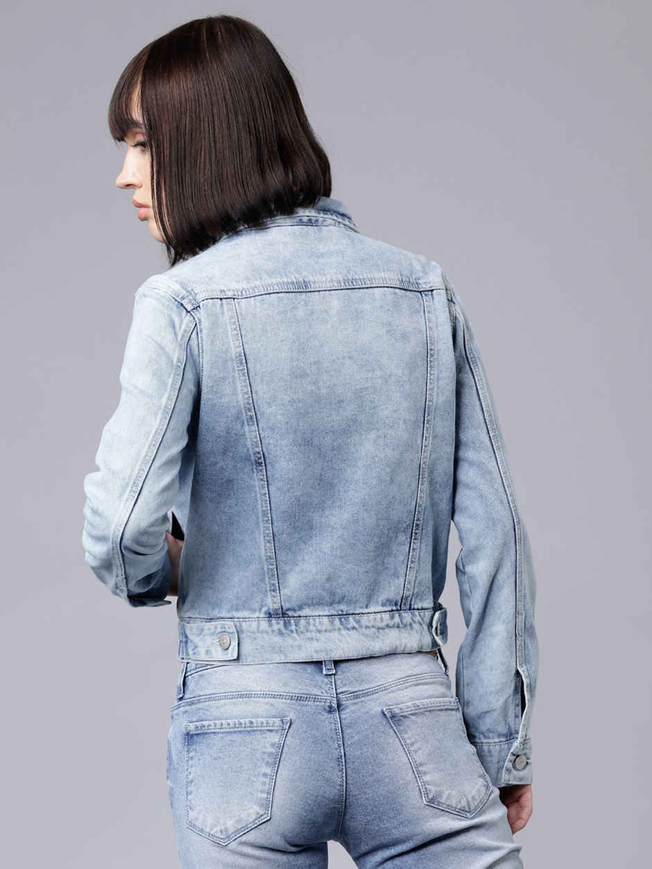 Buy Tokyo Talkies Women's Solid Denim Jacket | Mid Blue - M Online ...