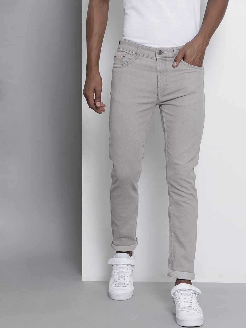 Buy The Indian Garage Co Men's Slim Fit Solid Casual Jeans | Grey - 32 ...