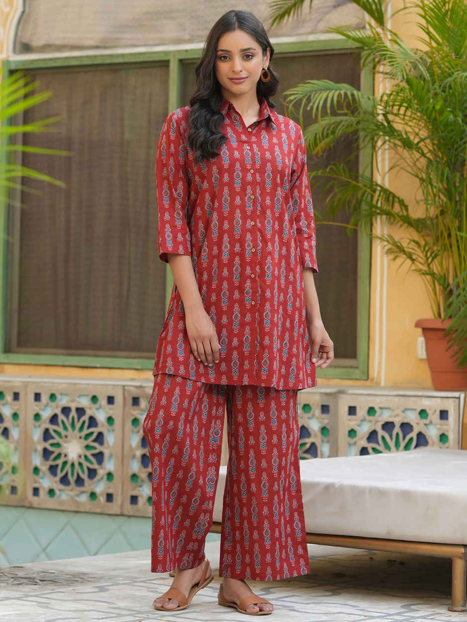 Buy Sanskrutihomes Women's Ethnic Motifs Printed Pure Cotton Night Suit | SE-NSP-192 | Red - S ...