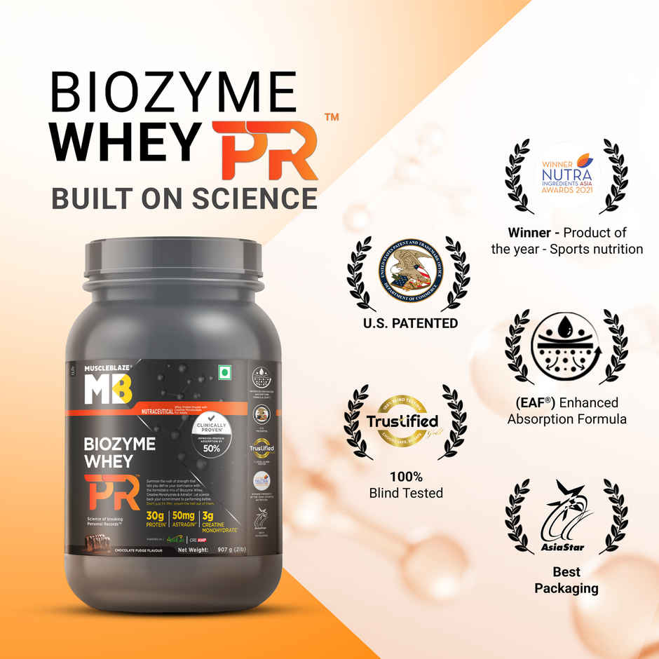 MuscleBlaze Biozyme Whey Protein Powder PR Chocolate Fudge 30 g Protein ...