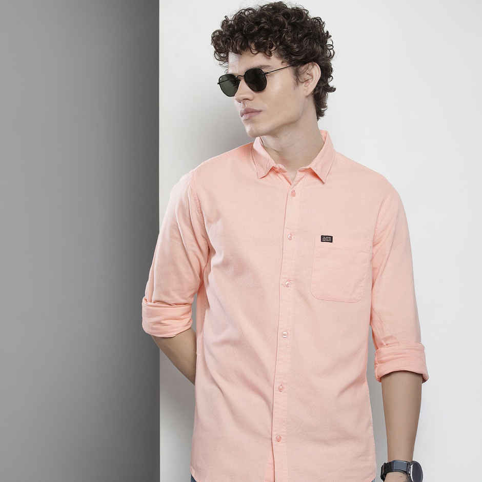 Buy The Indian Garage Co Men's Regular Fit Solid Casual | Pink | L ...