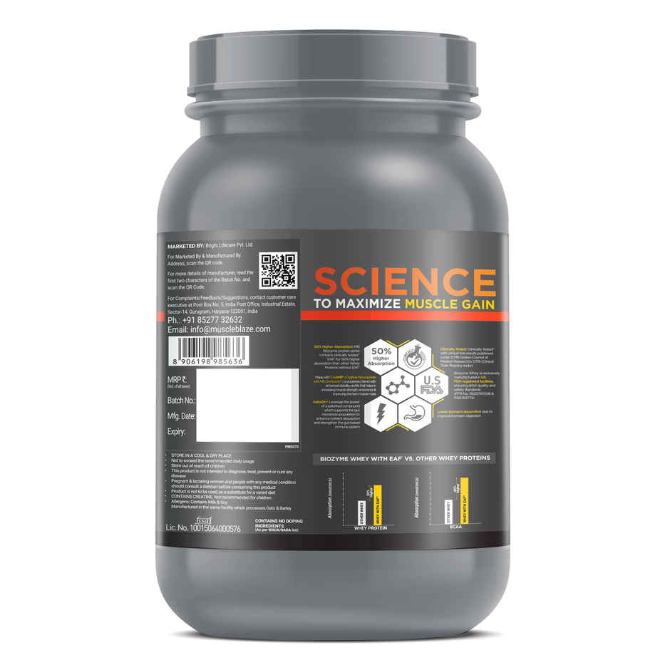 MuscleBlaze Biozyme Whey Protein Powder PR Chocolate Fudge 30 g Protein ...