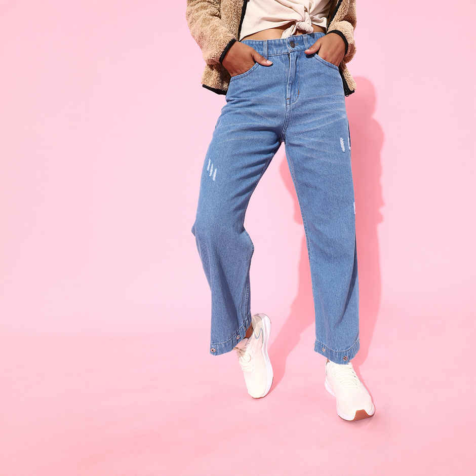 Buy SASSAFRAS Women's Button-Hem Slouchy Jeans - 28 Online - Price ...