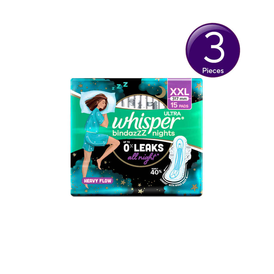 Buy Whisper Bindazzz Nights XXL Sanitary Pads, Upto 0% Leaks All Night ...