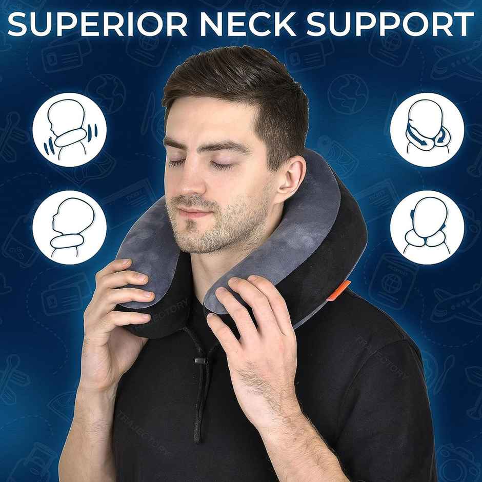 Buy Trajectory Unisex Solid Polyester Neck Pillow with Eye Mask | Black ...