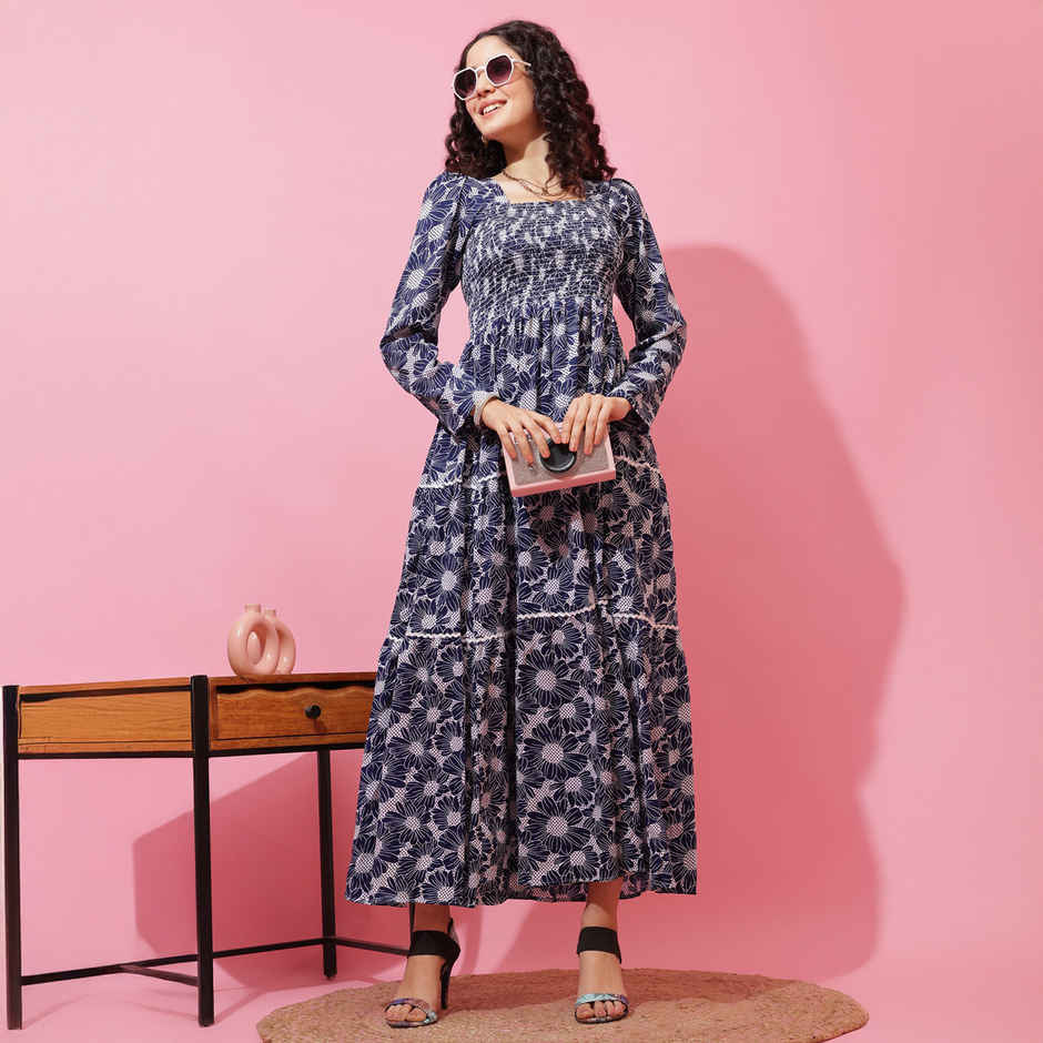 Buy Sheetal Associates Women's Floral Printed Fit & Flare Full Sleeve ...