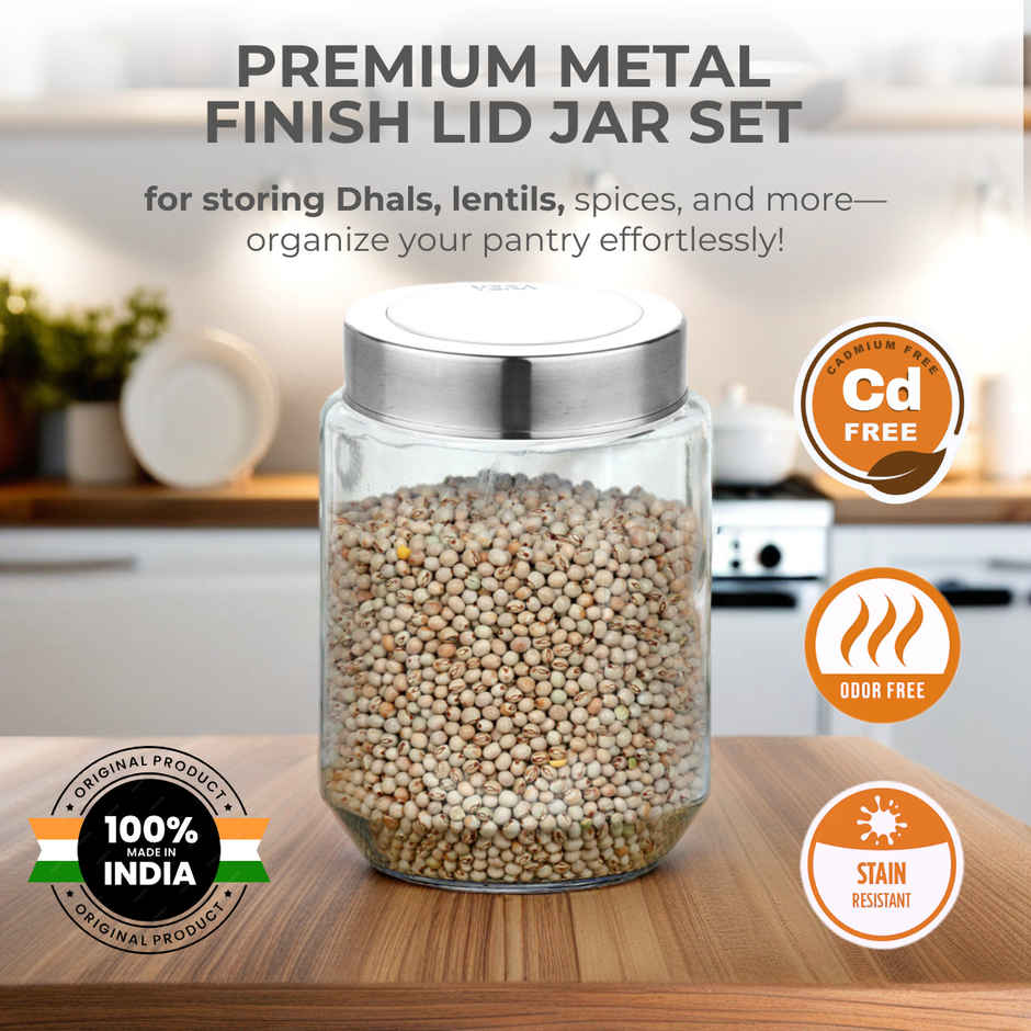 Buy Yera Premium Round Glass Jar With Steel See - Thorugh Lids 1 pcs ...