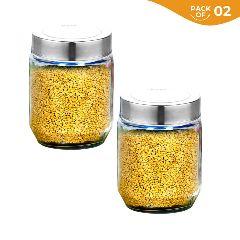 Buy Yera Premium Round Glass Jar With Steel See - Thorugh Lids 2 pcs ...