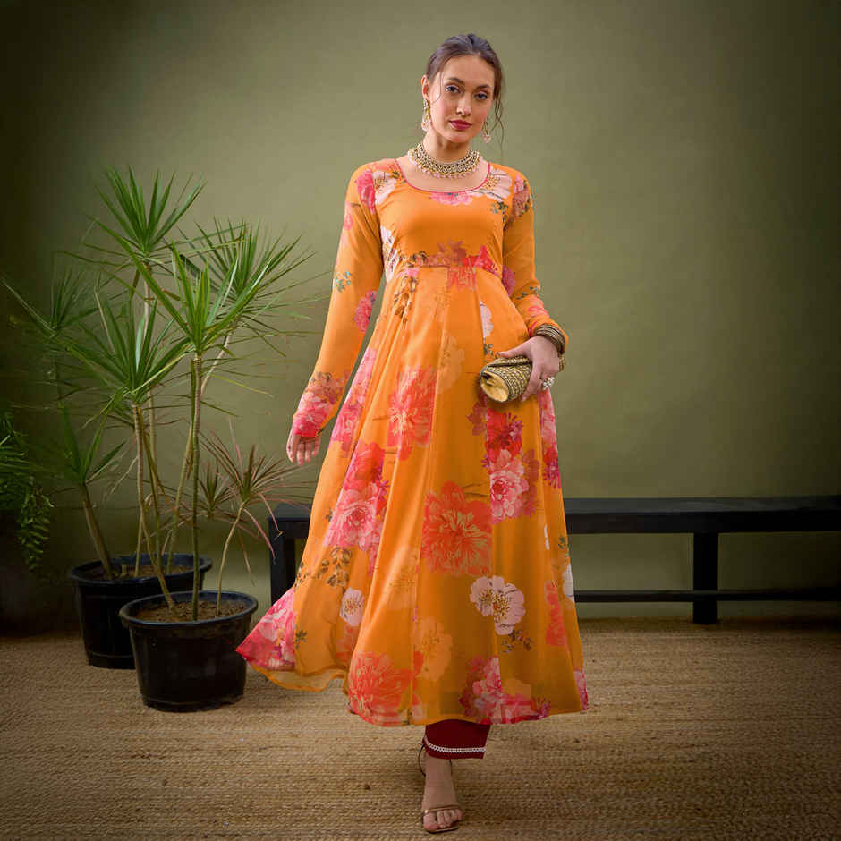 Buy Shae by SASSAFRAS Women's Floral Anarkali Kurta | SHDRS11986 | Yellow - XL Online - Price ...