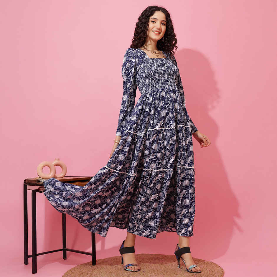 Buy Sheetal Associates Women's Floral Printed Fit & Flare Full Sleeve ...