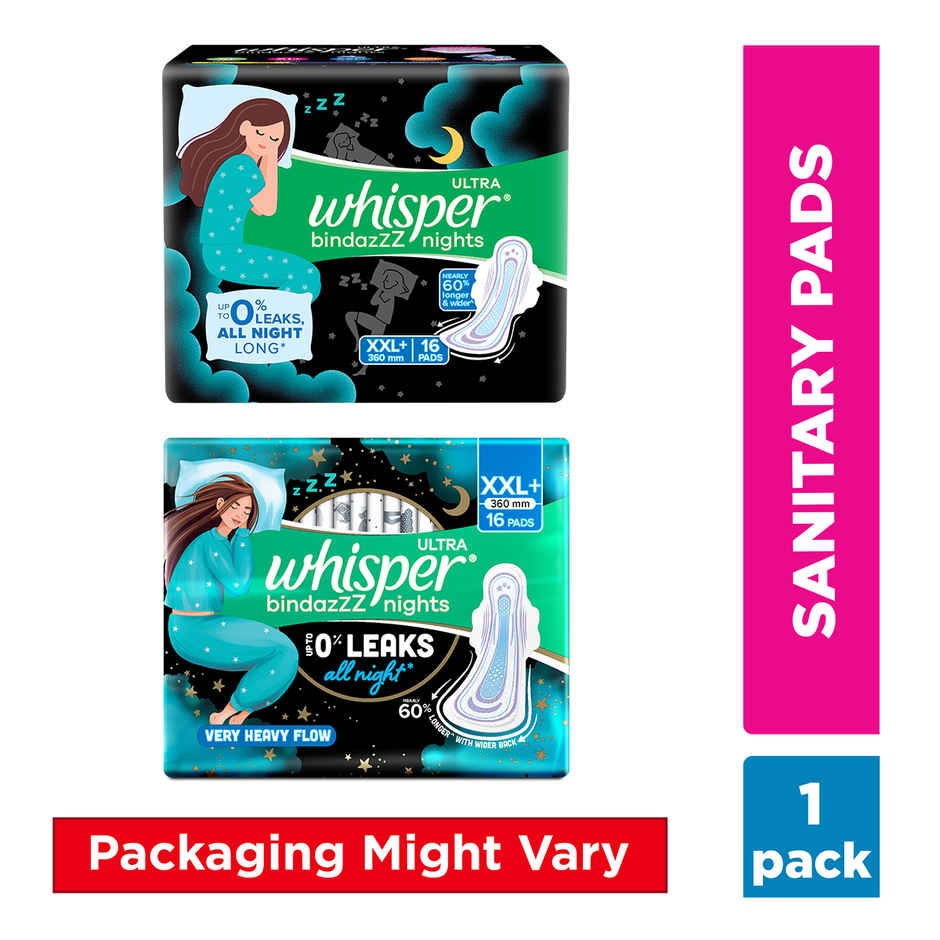 Buy Whisper Bindazzz Nights Sanitary Pads | XXL+ | 16 pcs Combo Online ...