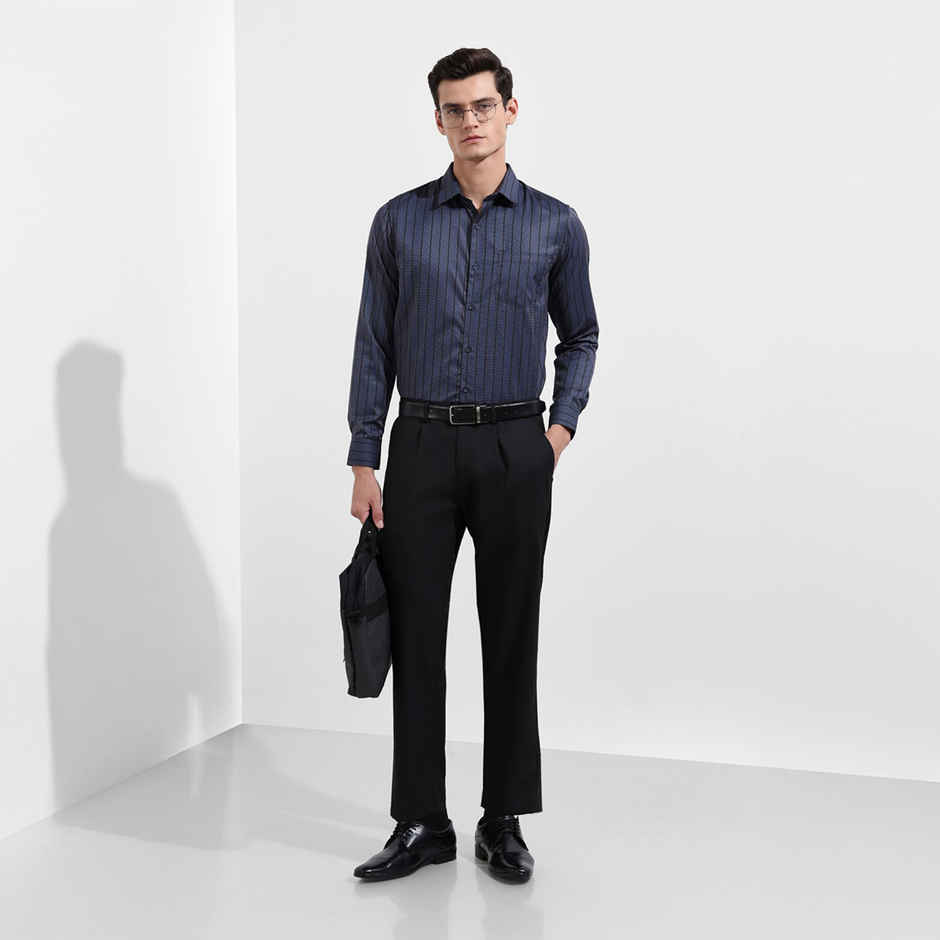 Buy The Indian Garage Co Men's Slim Fit Striped Formal | Navy Blue | M ...