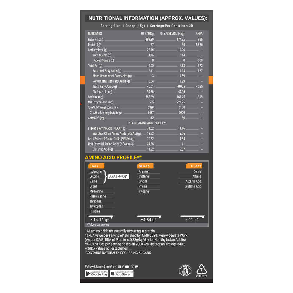 MuscleBlaze Biozyme Whey Protein Powder PR Chocolate Fudge 30 g Protein ...