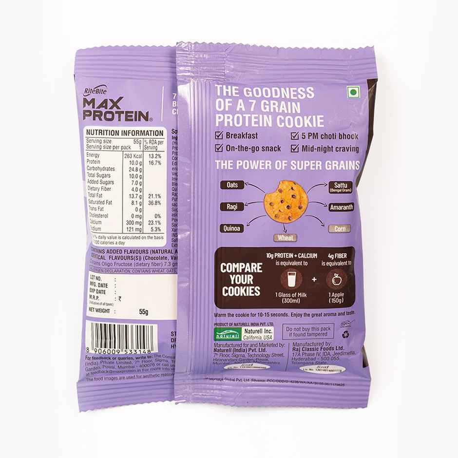 Buy Ritebite Max Protein Cookie Choco Chips, No Maida Multigrain ...