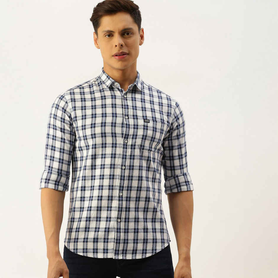 Buy The Indian Garage Co Men's Slim Fit Checkered Casual Shirt | White ...