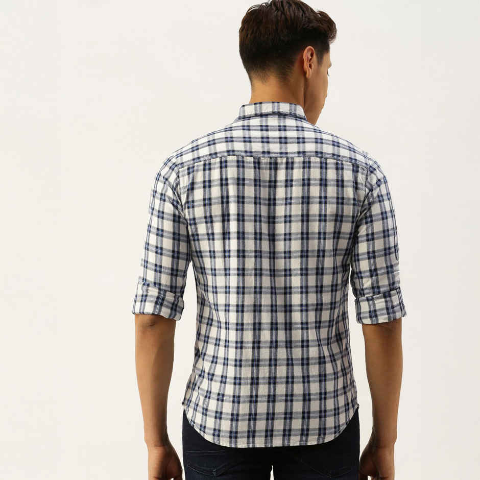 Buy The Indian Garage Co Men's Slim Fit Checkered Casual Shirt | White ...