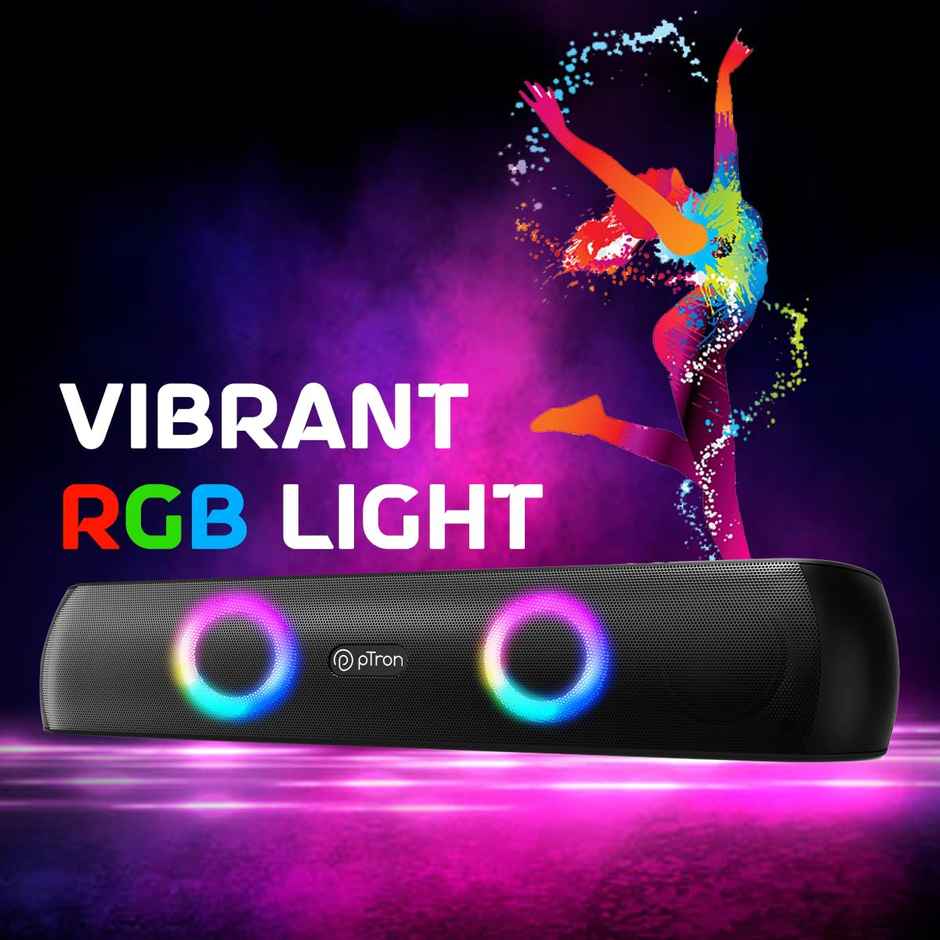 Buy pTron Fusion Beam V2 16W Bluetooth Stereo Soundbar | RGB Lights ...