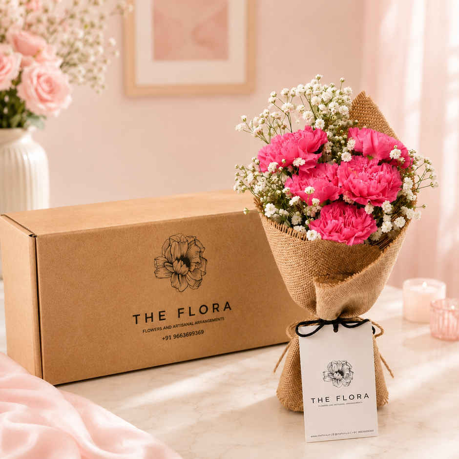 The Flora 5 Pink Carnations - Buy at ₹207 Online | Instant Delivery - Zepto