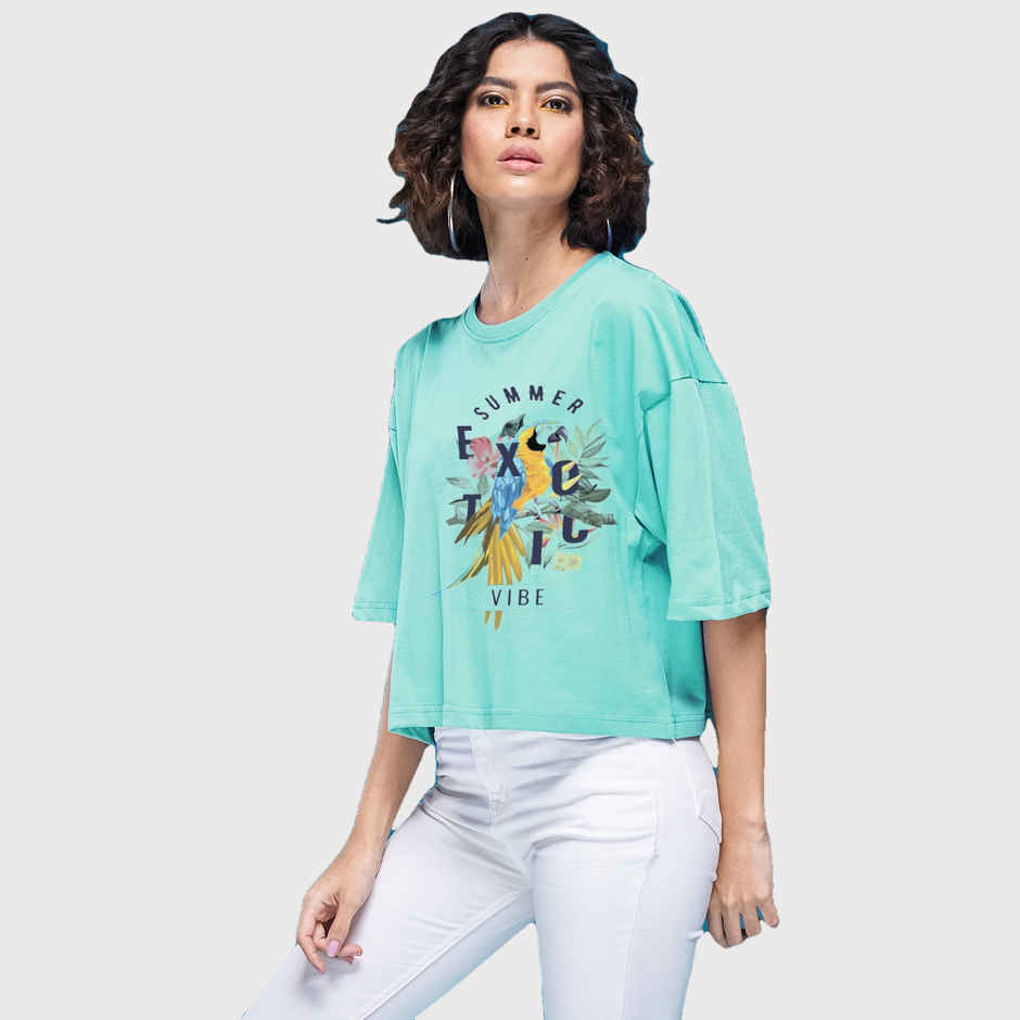 Buy Smartees Women's Oversize Printed T-shirt | WW - Boxy - 3003 | Sea Green - M Online - Price ...