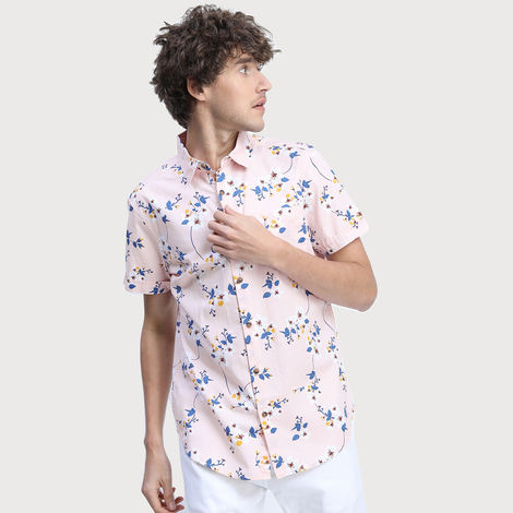 Buy Highlander Men's Slim Fit Floral Printed Casual Shirt - Light Pink ...
