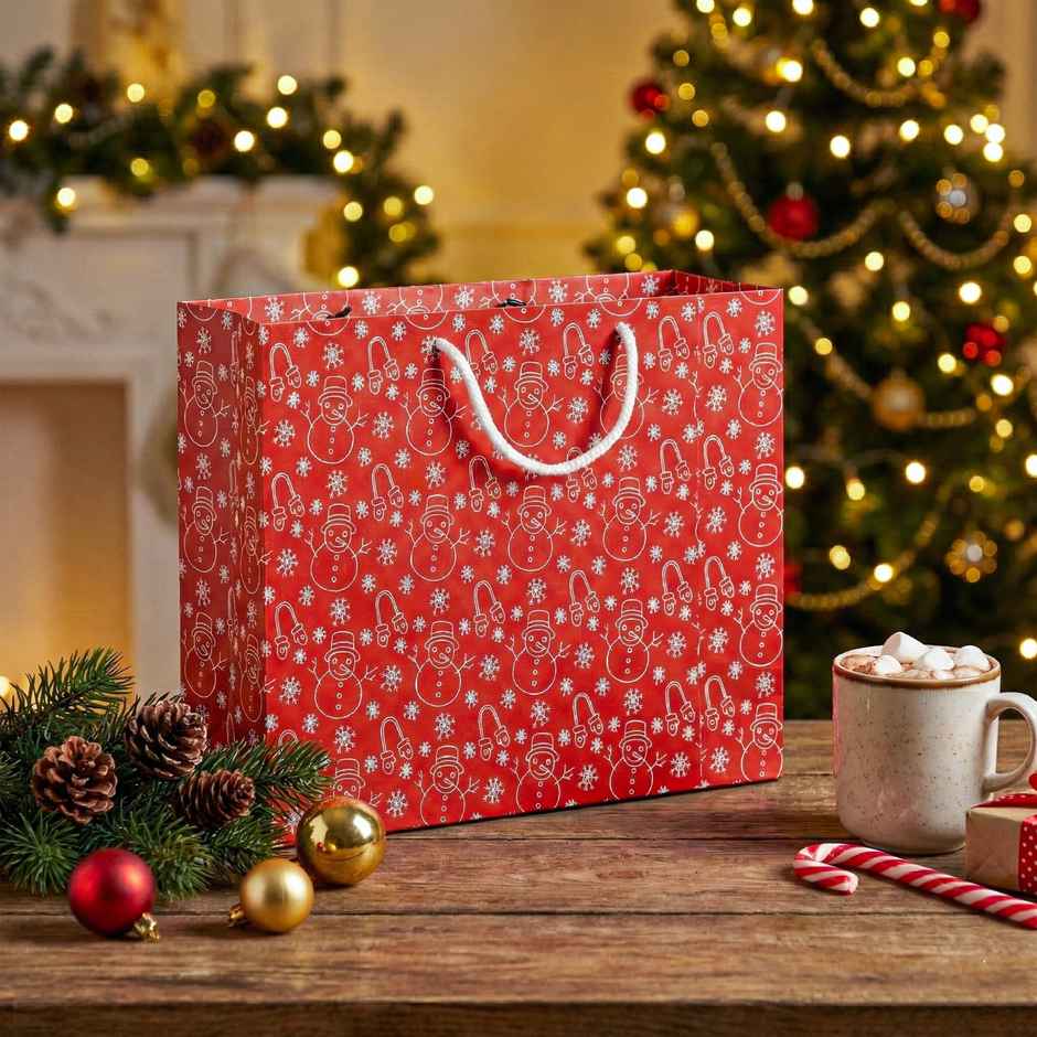 Buy Snowman Doodle Red Gift Bag | Mad Over Print Online - Price @ ₹75 ...