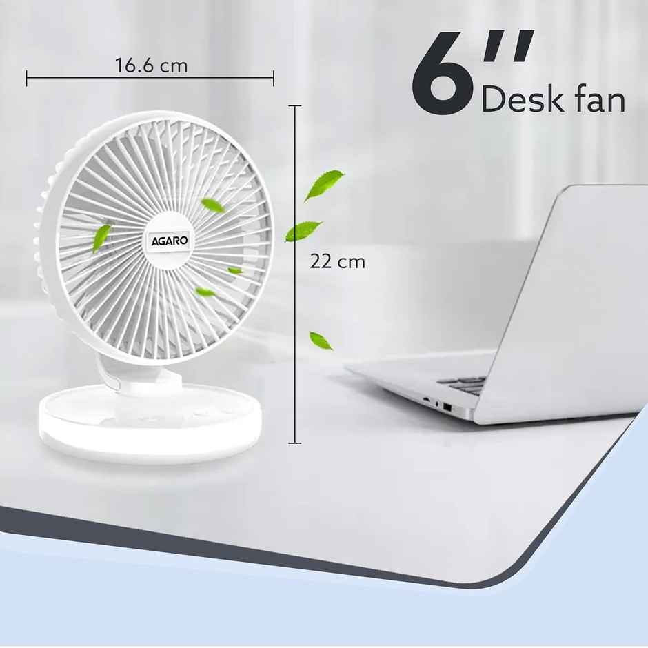 Agaro Alpha Mini USB Portable Fan with Light, 4 Inches, 4 Speeds, Wide ...