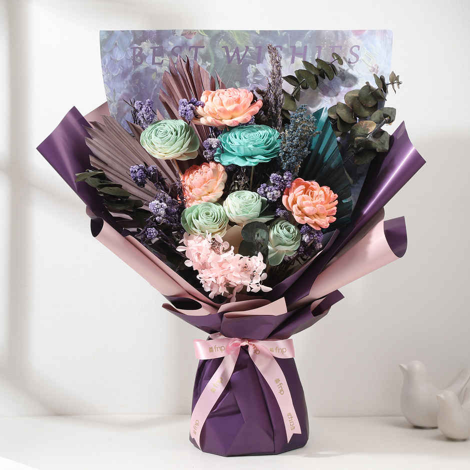 Golden Meadow Shola Pith Flower Bouquet - Buy at ₹1059 Online | Instant ...