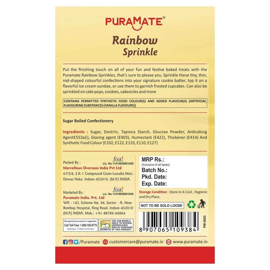Buy Puramate Rainbow Sprinkle | Colorful Topping Online - Price @ ₹73 ...