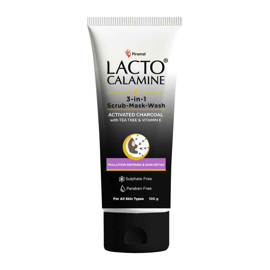 Lacto Calamine 3-In-1 Charcoal Face Scrub-Mask-Wash For Pollution ...