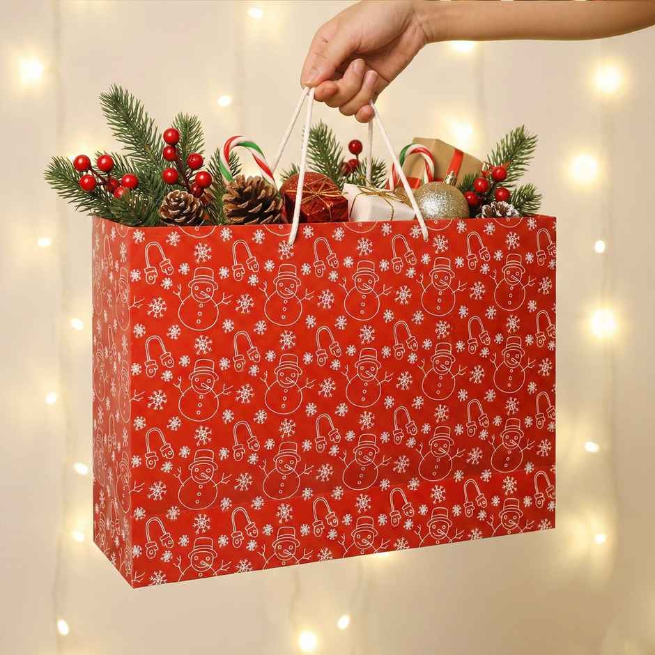 Buy Snowman Doodle Red Gift Bag | Mad Over Print Online - Price @ ₹75 ...