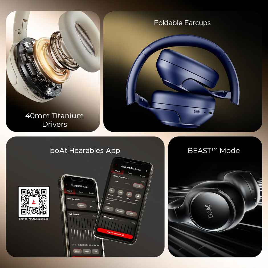 Buy boAt Rockerz 551 ANC Pro BT Headphones | 42 dB Hybrid ANC | 72H ...