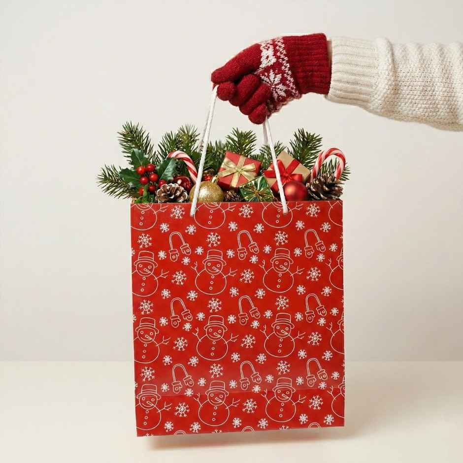 Buy Snowman Doodle Red Gift Bag | Mad Over Print Online - Price @ ₹84 ...