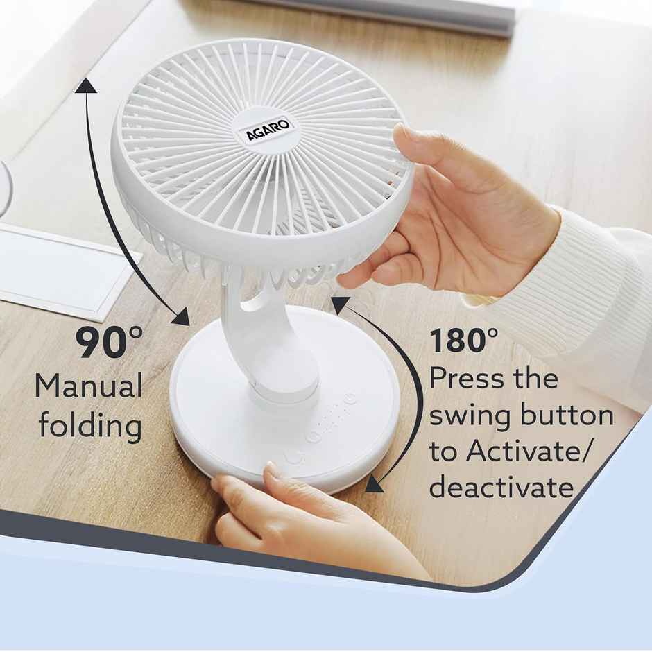 Agaro Alpha Mini USB Portable Fan with Light, 4 Inches, 4 Speeds, Wide ...