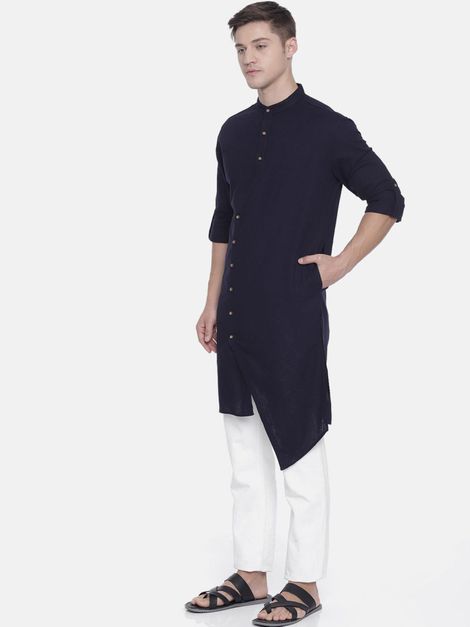 Buy The Indian Garage Co Men's Slim Fit Solid Ethnic Kurta| Navy Blue ...